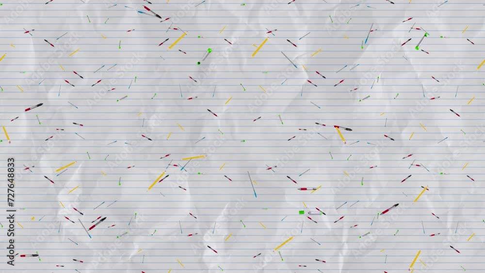 Stationery loop tile background falling. This texture of pencils, pens ...