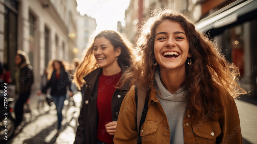 Photo of Laughing Teenage Girls Enjoying a Walk in the Bustling City ...