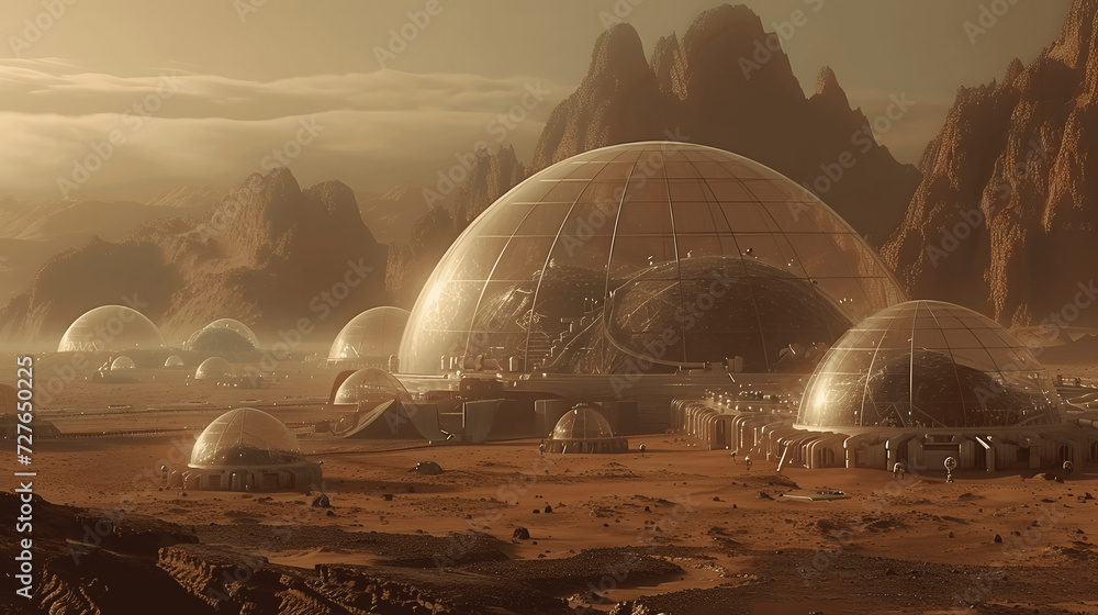 futuristic agricultural domes on Marsgenetically modified plants and ...