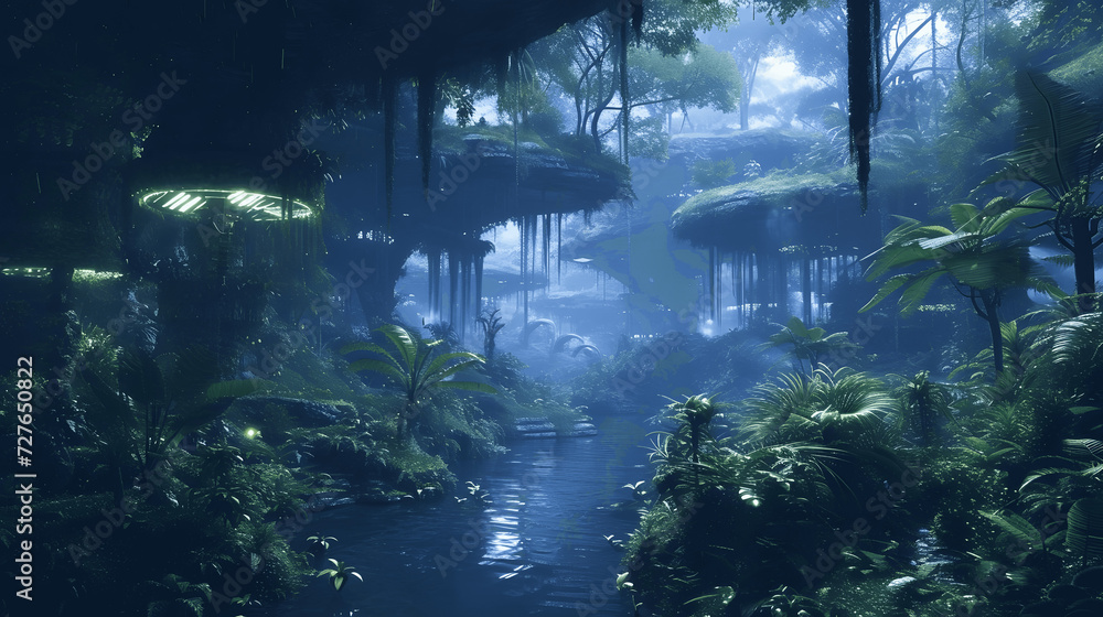 cybernetic jungle with AI flora and faunatechnological evolution and ...