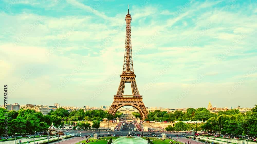 Eiffel Tower in Paris France. Stunning view of the Paris landscape. The ...