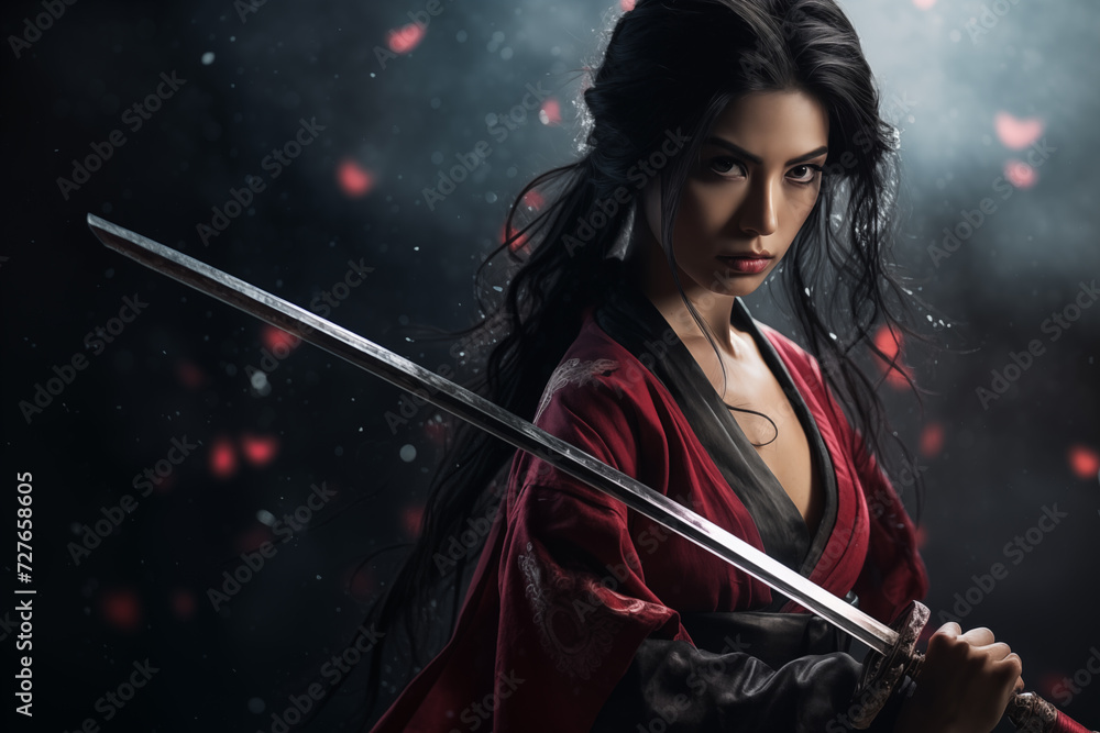 Japanese samurai woman with katana sword. Generative AI Stock Photo ...
