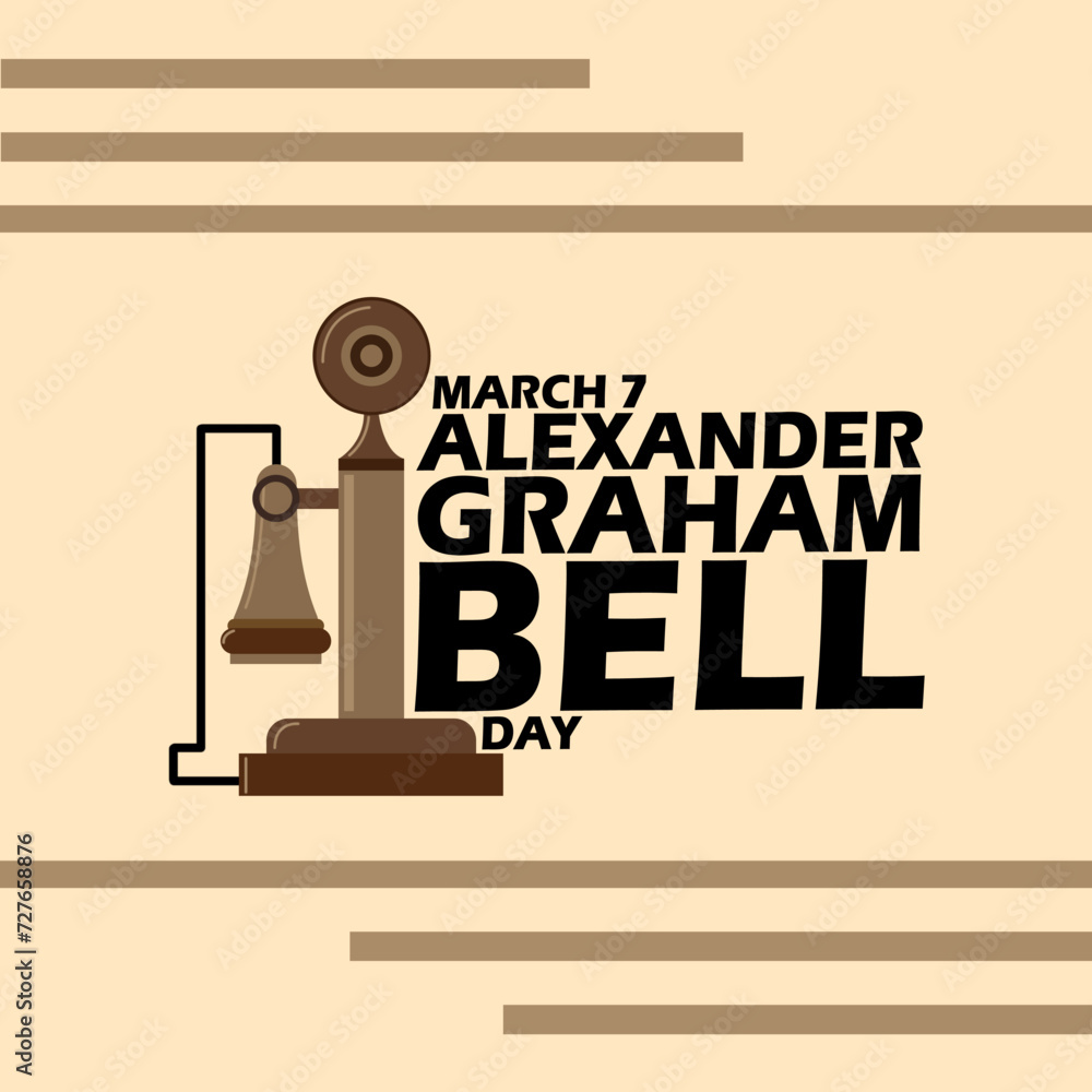 Alexander Graham Bell Day event banner. An old classic telephone and ...