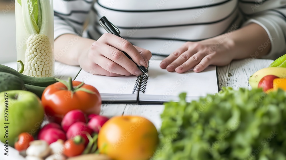 Person Writing a Note Taking Fruits and Vegetables - Healthy Lifestyle ...