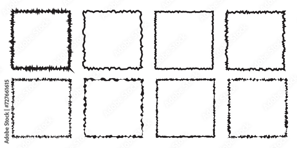 Torn paper black frames with rough edges vector set. Square silhouettes ...