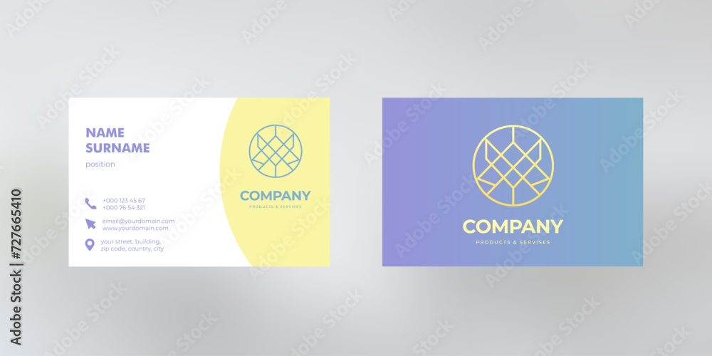 Vector business card design with color background and geometrical logo ...