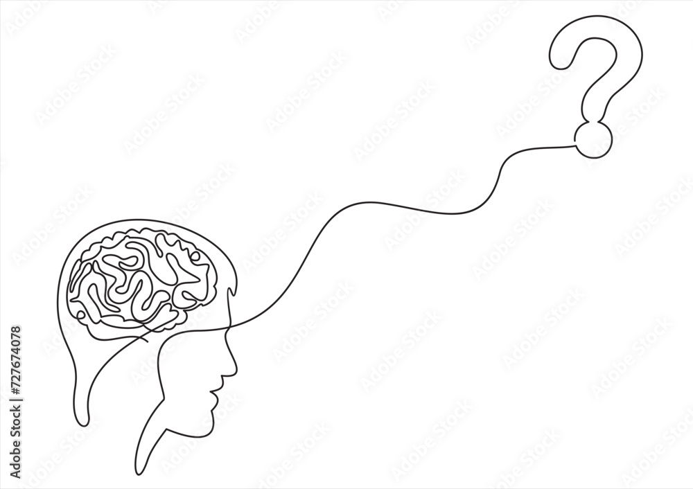 Concept of confused feelings in one continuous line drawing. Human head ...