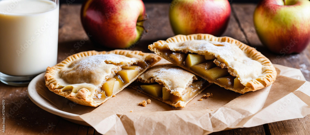 Whole wheat apple hand pies, one broken open in the front with filling ...
