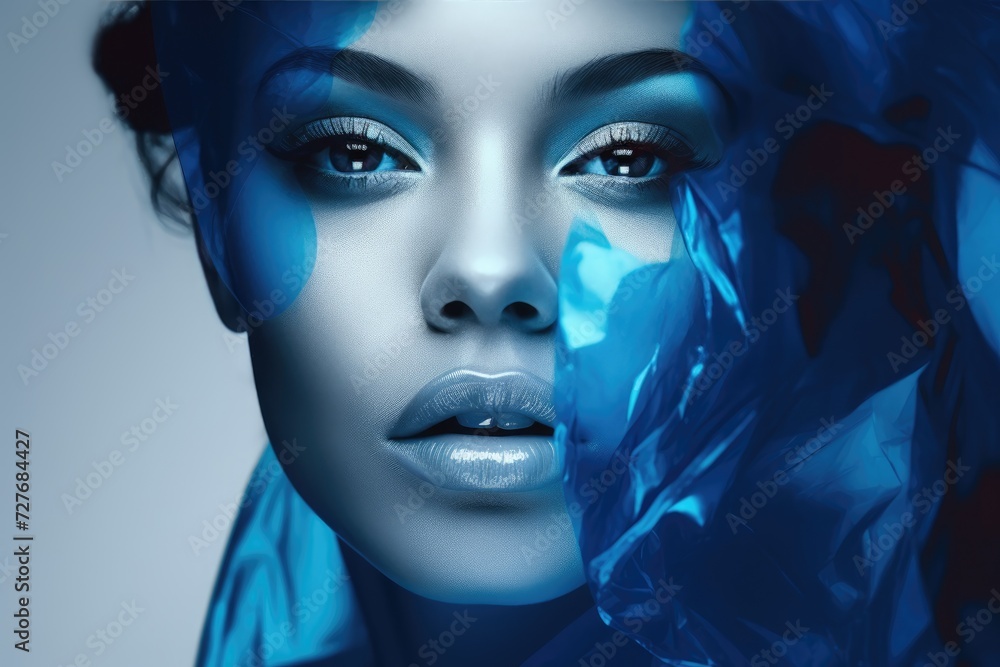 Beautiful woman, fashion portrait in RGB color. The RGB effect makes ...