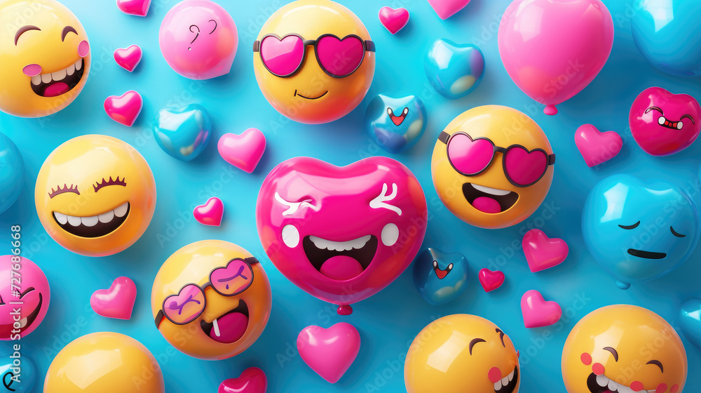 A vibrant scene of assorted emojis with different expressions and ...