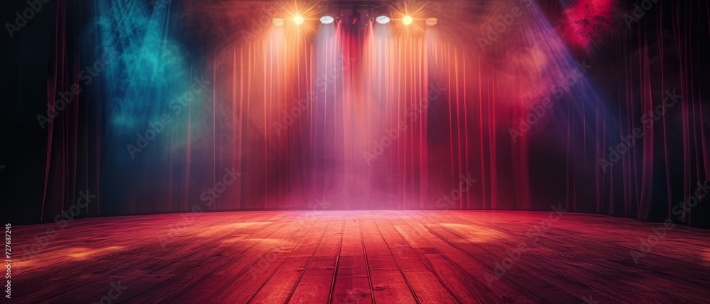 Stage Lights on Empty Stage illuminated by spotlights. An empty stage ...