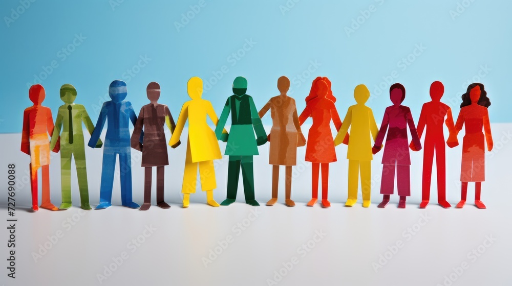 Team of paper doll people holding hands. Paper people of all colors ...