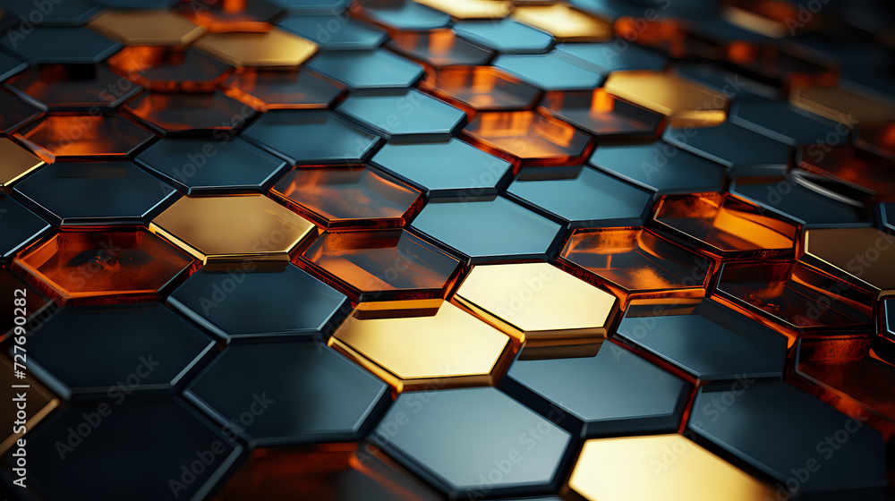 Abstract Honeycomb Pattern with Metallic Sheen. Close-up of a hexagonal ...