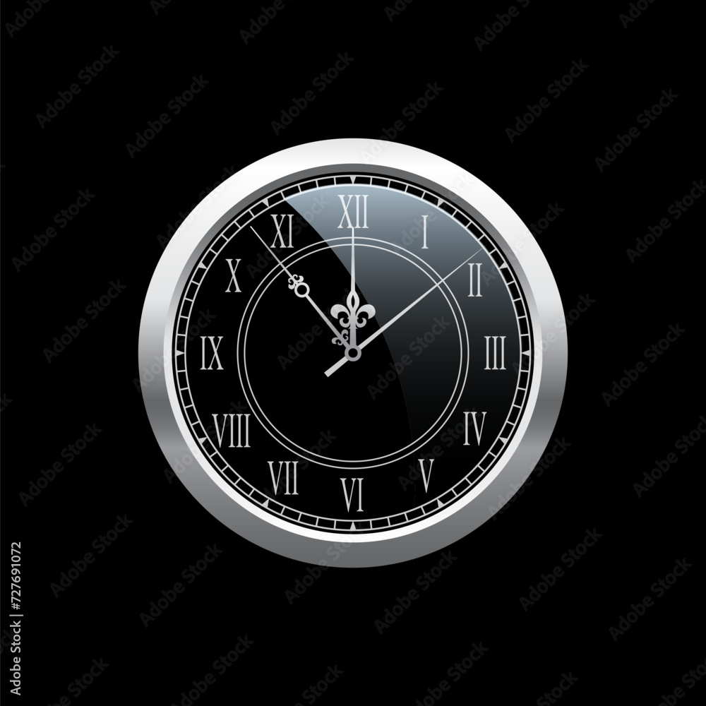 Vintage silver clock face, elegant roman numerals clock isolated on ...
