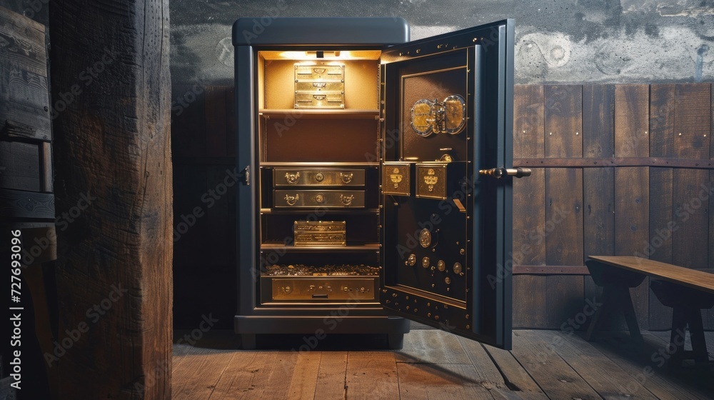 Vintage Teal Safe Filled With Gold Bars in an Antique Shop Setting ...