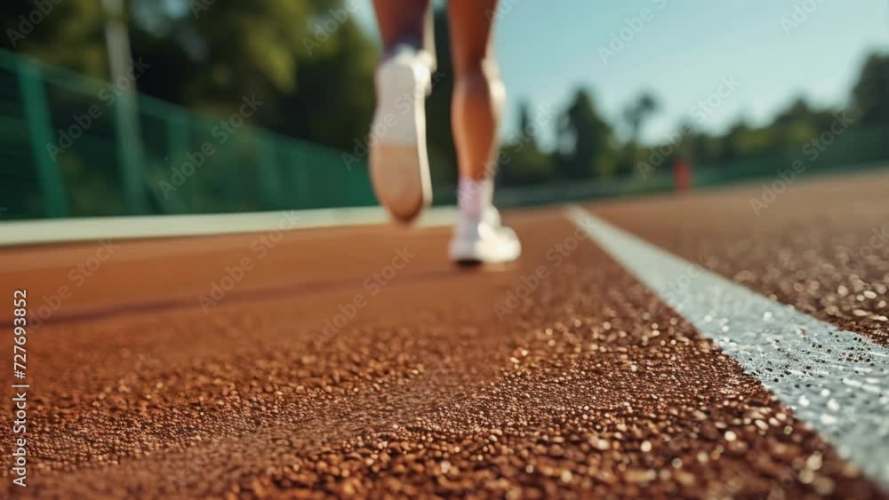 Vidéo Stock Athlete legs close up at sport stadium. Female runner ...
