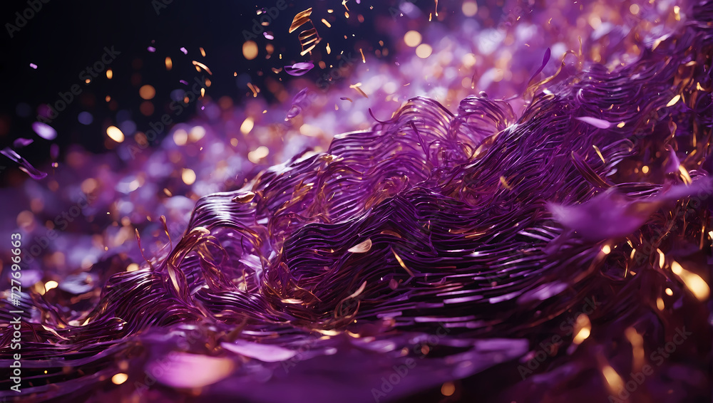 Cascading notes represented by electric purple particles, creating an ...