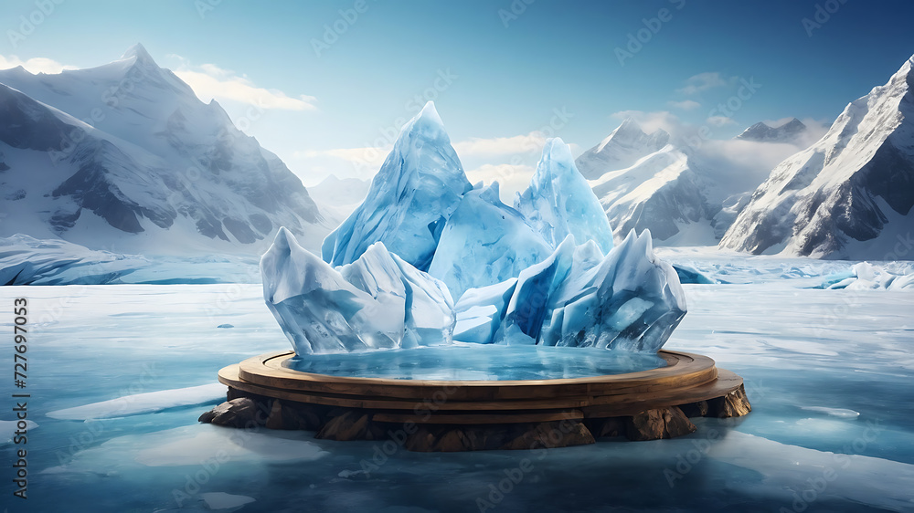 Podium glacier cool ice background stage landscape icy stand 3d water ...