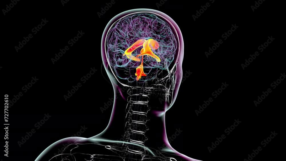 Ventricular system of the brain, 3D animation. The ventricles are ...