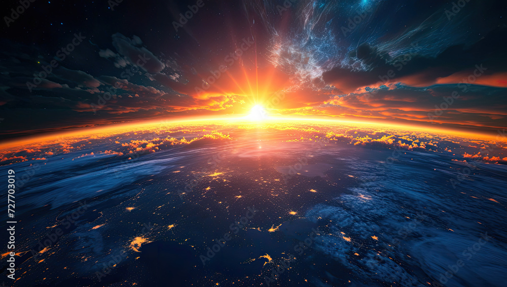 A sweeping panoramic perspective of the Earth as seen from space ...