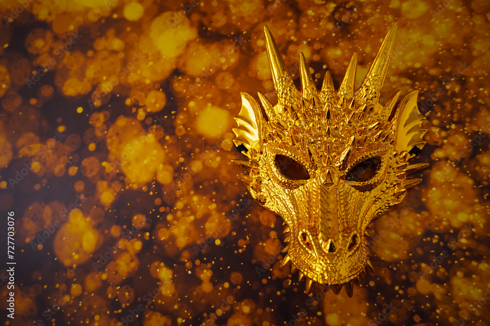 Dragon. Golden dragon mask. Dragon head. symbol of 2024 according to ...