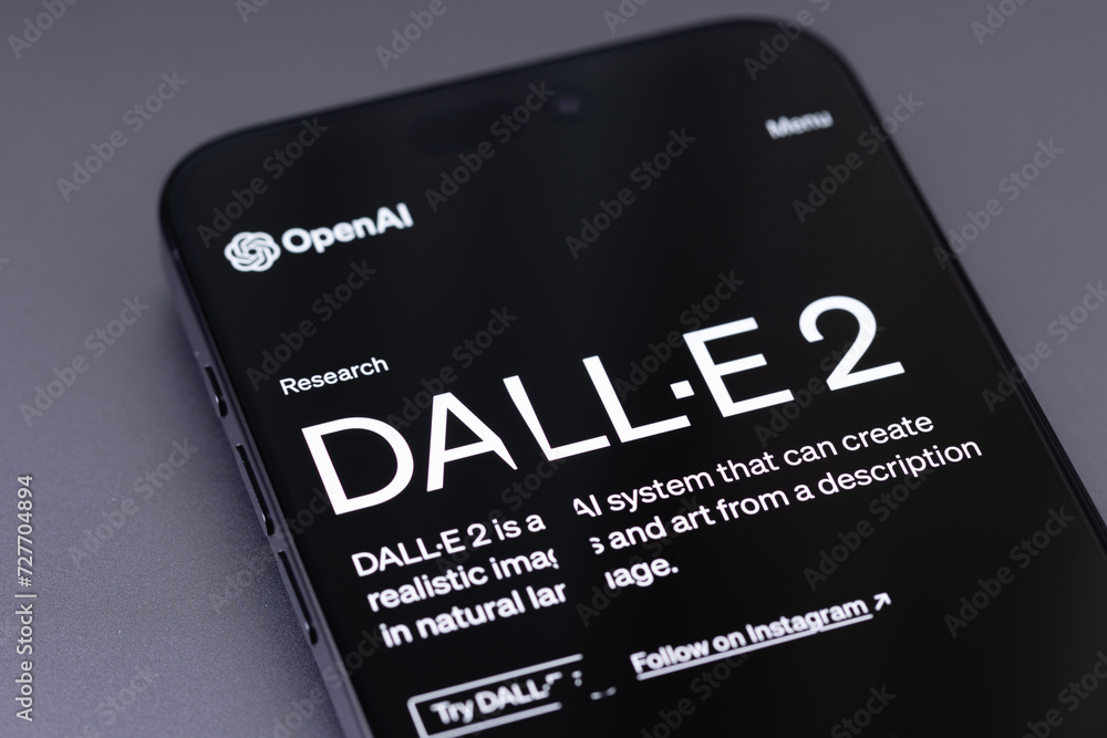 Dall-e on a screen smartphone. DALLE 2 is an AI system that can create ...
