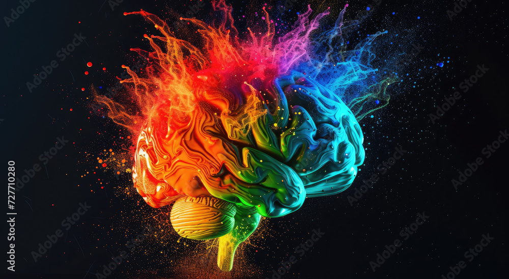 Concept art of a human brain boiling and exploding with creativity and ...