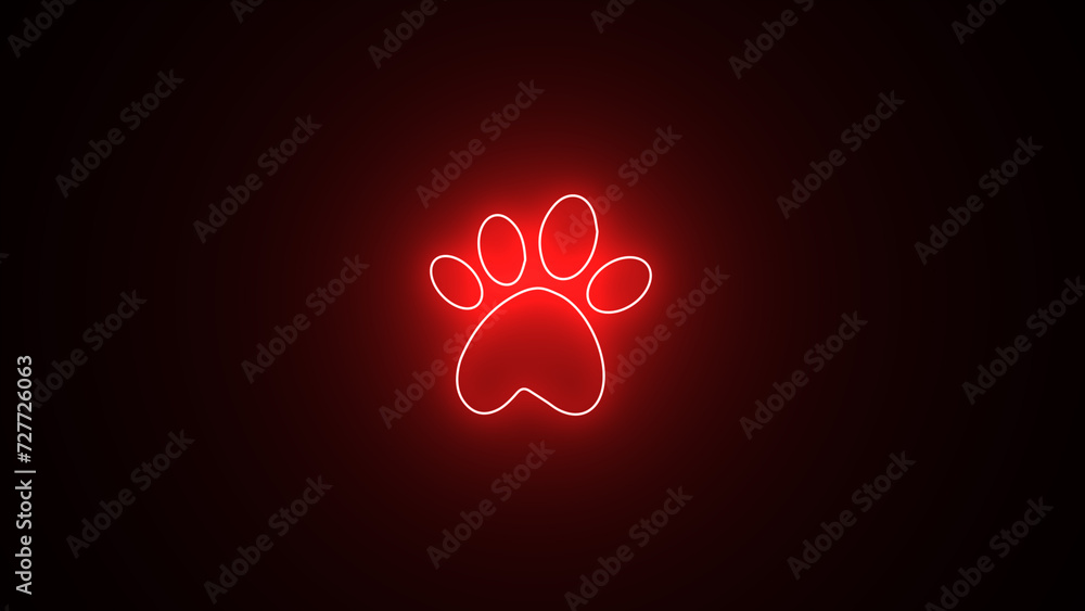 Neon Paw print icon. Neon Glowing line Paw print icon isolated on black ...