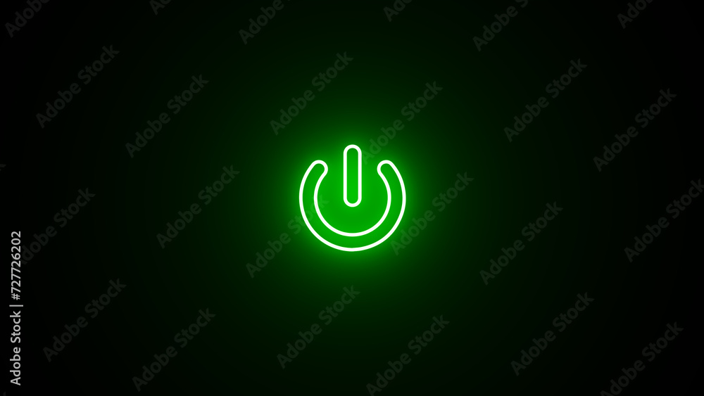 Neon glowing power button icon. Neon light power button turning on and ...