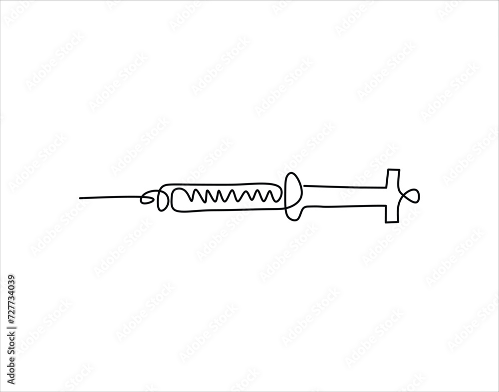 Continuous Line Of Syringe Needle. Injection In One Continuous Line Art ...