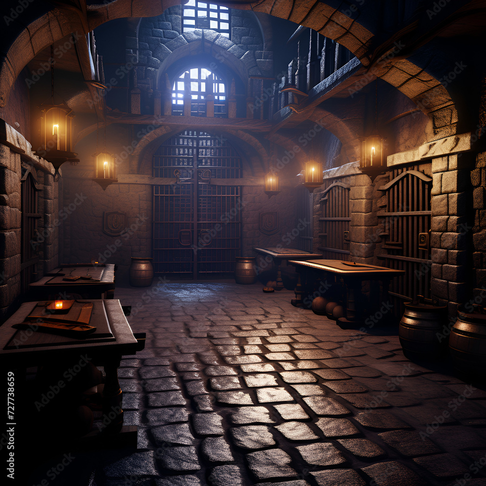 Underground old medieval dungeon jail cells fantasy aventure tabletop ...