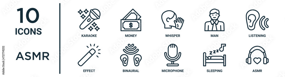 asmr outline icon set such as thin line karaoke, whisper, listening ...