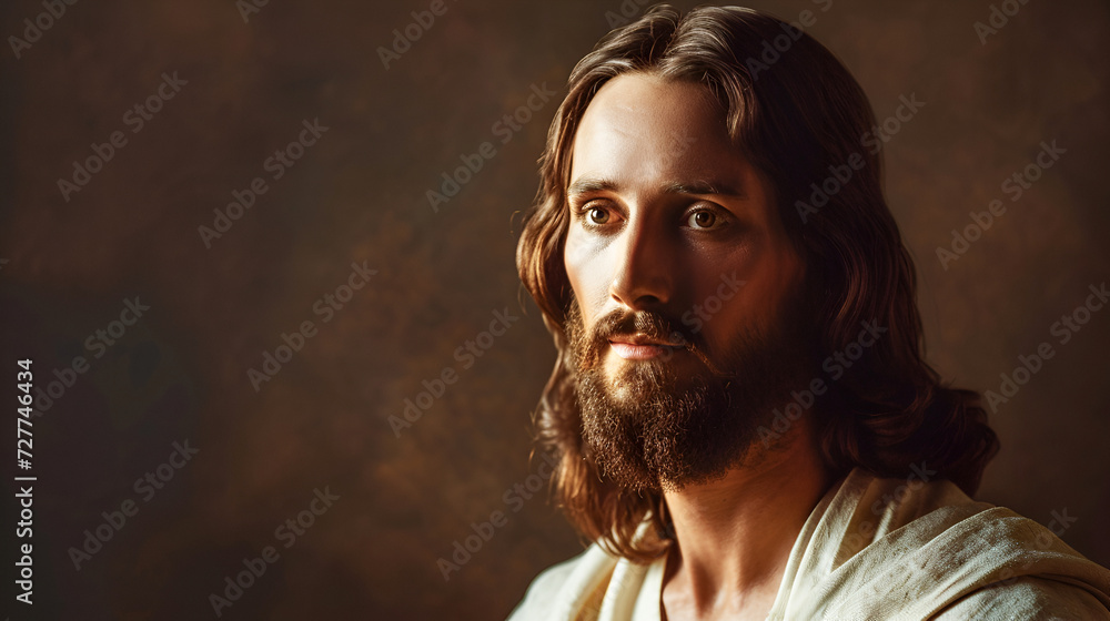 Dramatic portrait of a serious Jesus Christ with expressive eyes ...