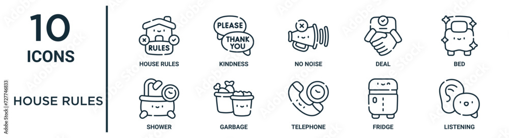 Vetor de house rules outline icon set such as thin line house rules, no ...
