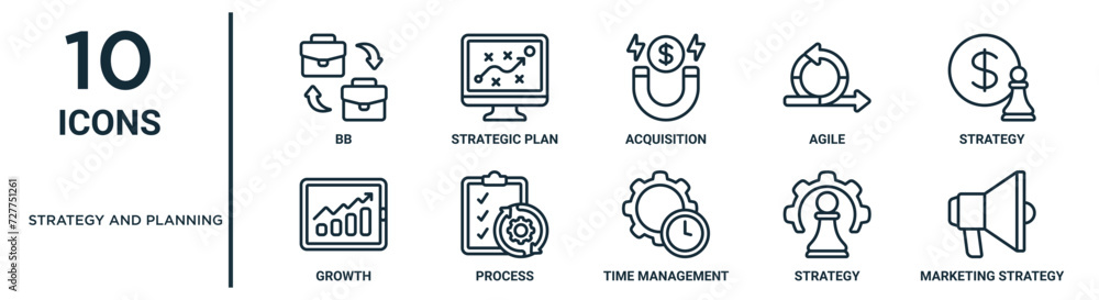 strategy and planning outline icon set such as thin line bb ...