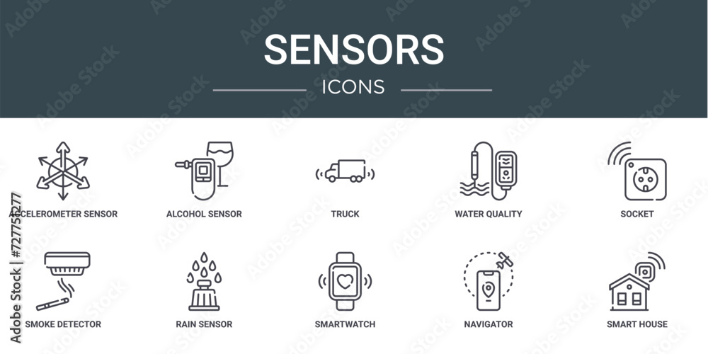 set of 10 outline web sensors icons such as accelerometer sensor ...