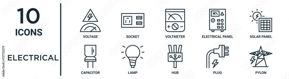 Stockvector electrical outline icon set such as thin line voltage ...