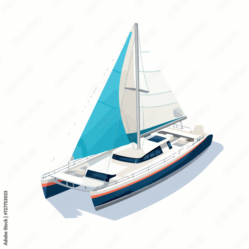 Catamaran in cartoon, doodle style. Image for t shirt. Isolated 2d ...