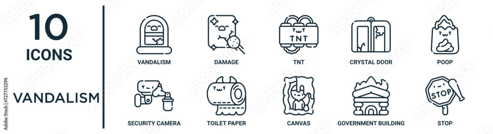 Vetor de vandalism outline icon set such as thin line vandalism, tnt ...
