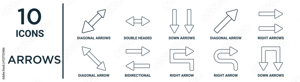 arrows outline icon set such as thin line diagonal arrows, down arrows ...