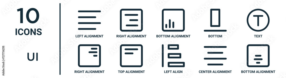 Vecteur Stock ui outline icon set such as thin line left alignment, bottom alignment, text, top ...
