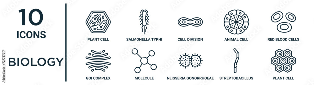 biology outline icon set such as thin line plant cell, cell division ...