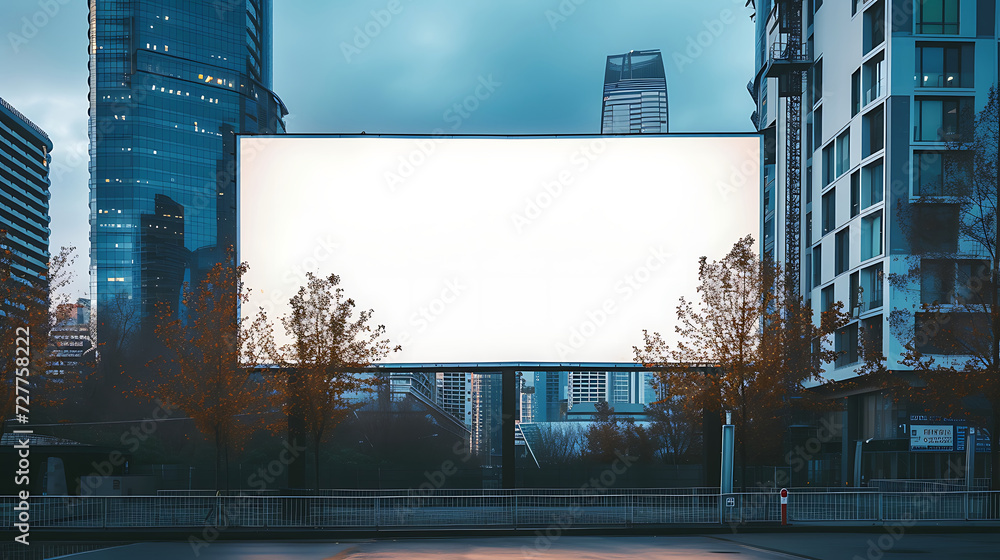 Billboard for commercial. White large horizontal billboard mock up on ...
