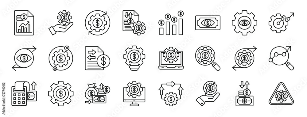 set of 24 outline web cash flow management icons such as reporting ...