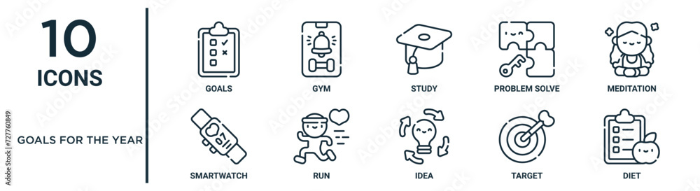 goals for the year outline icon set such as thin line goals, study ...