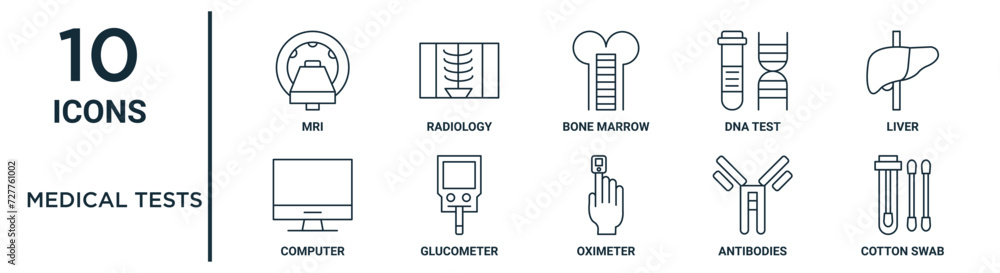 medical tests outline icon set such as thin line mri, bone marrow ...
