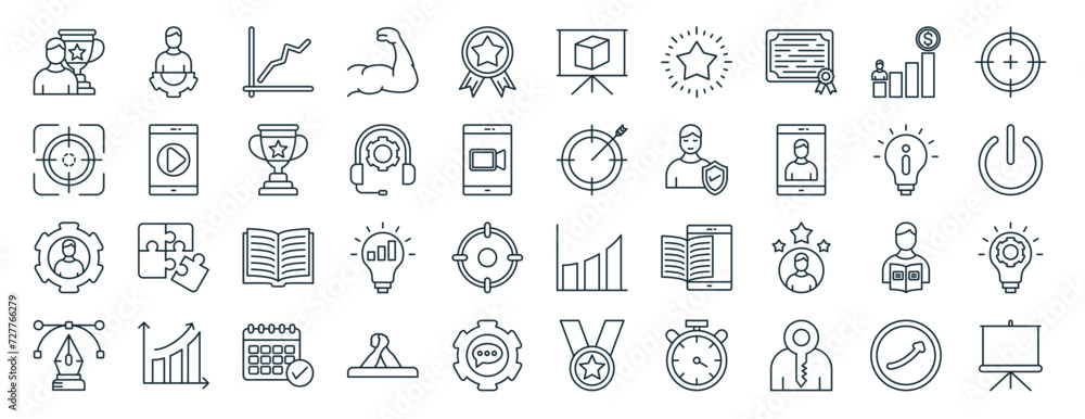 Vetor de set of 40 outline web coaching icons such as leadership, focus ... Vetor de set of 40 outline web coaching icons such as leadership, focus ...