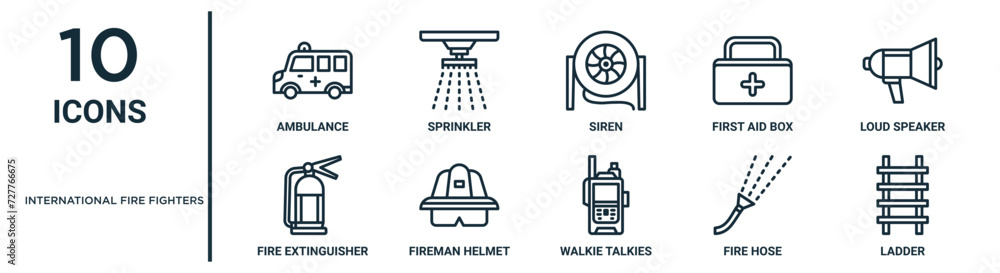 international fire fighters outline icon set such as thin line ...