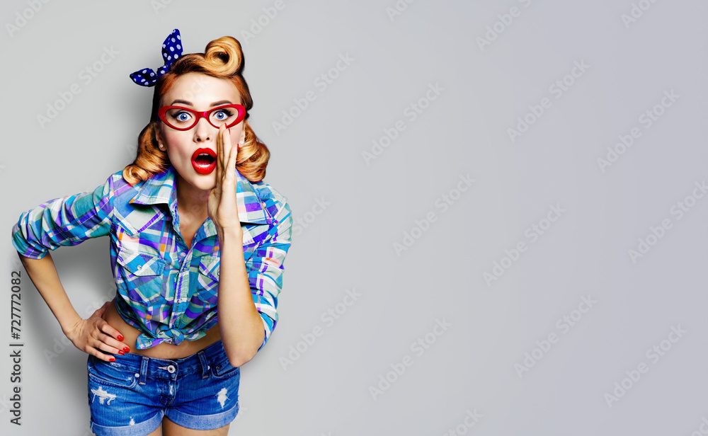 Portrait image woman wear red eye glasses eyeglasses spectacles, hold ...