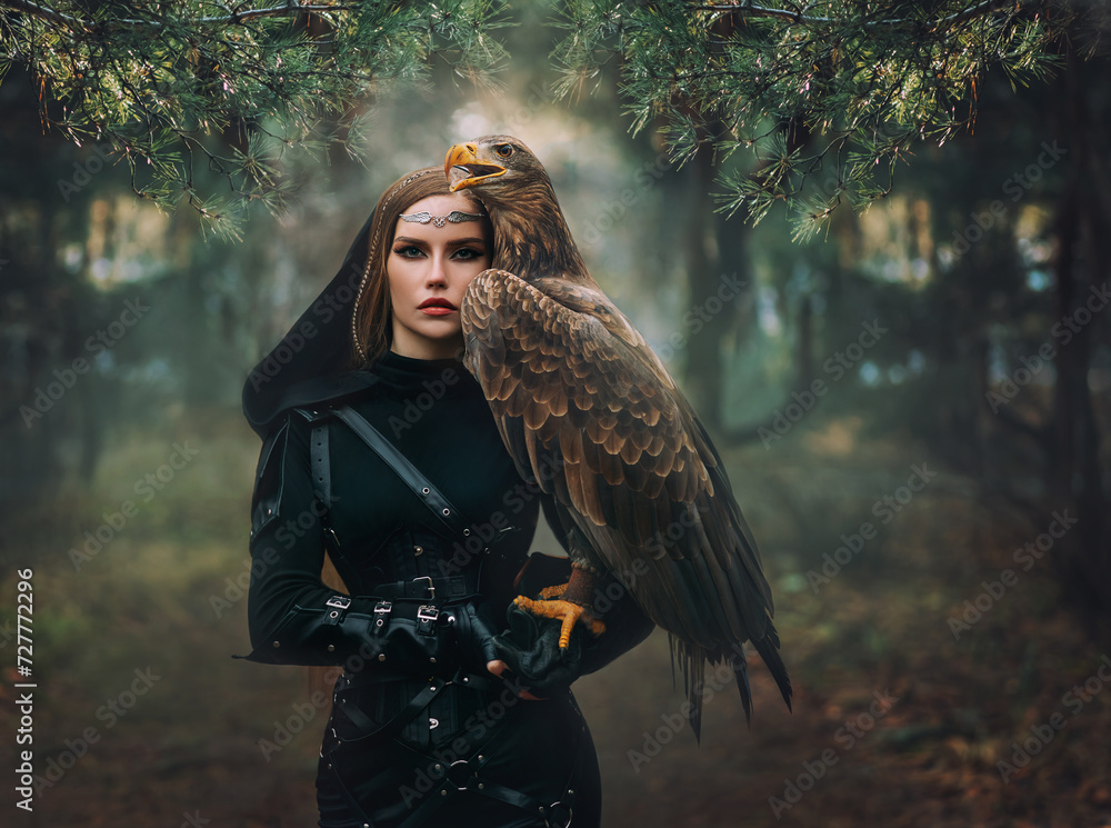 art portrait real people fantasy woman holding white-tailed eagle wild ...